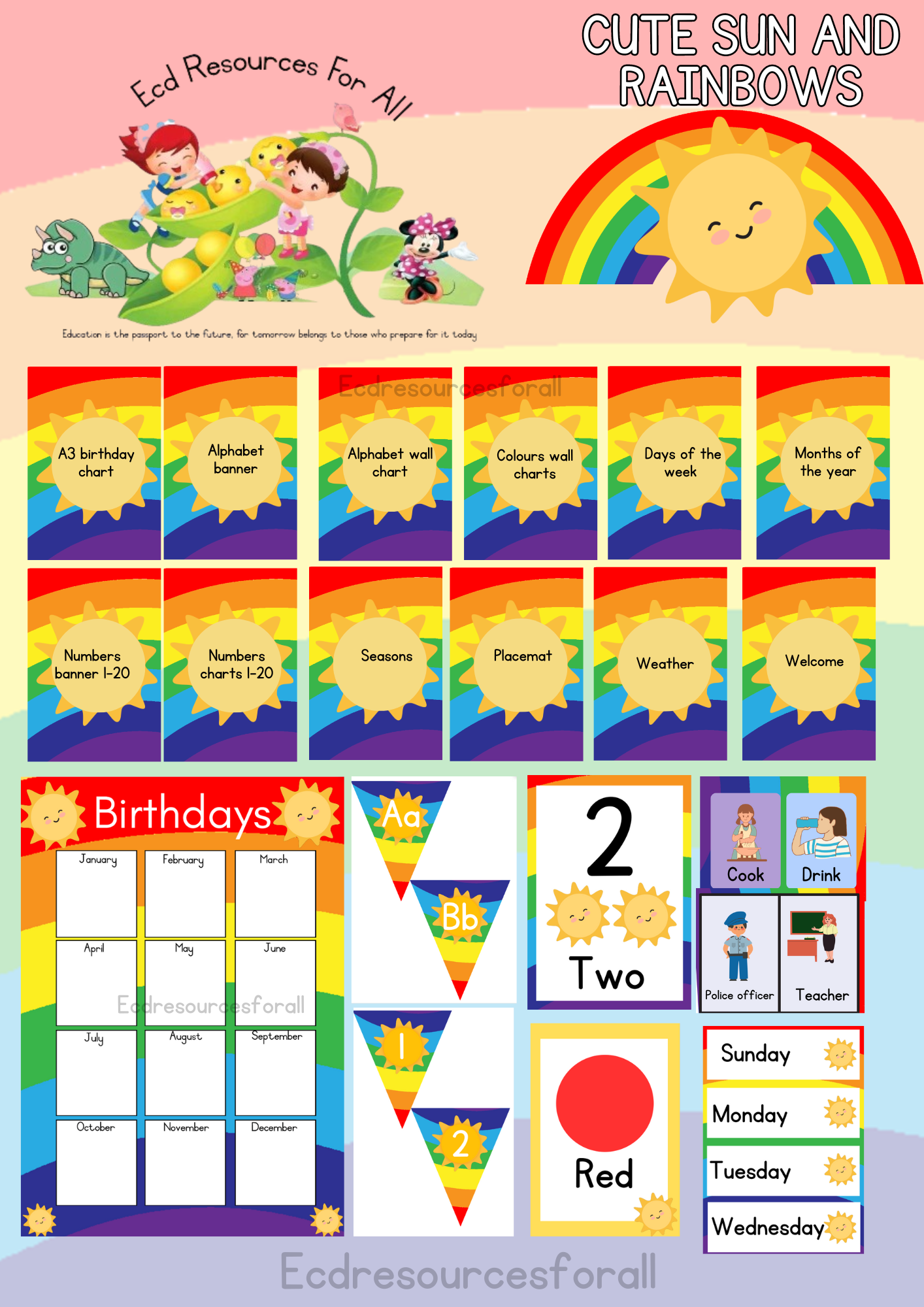 Cute rainbow and sun theme – ECD resources for all