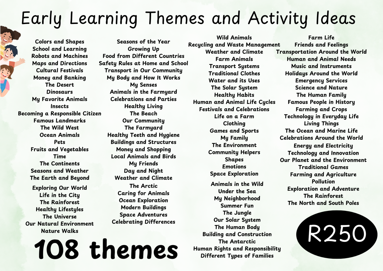 Early Learning Themes and Activity ideas 108 themes – ECD resources for all